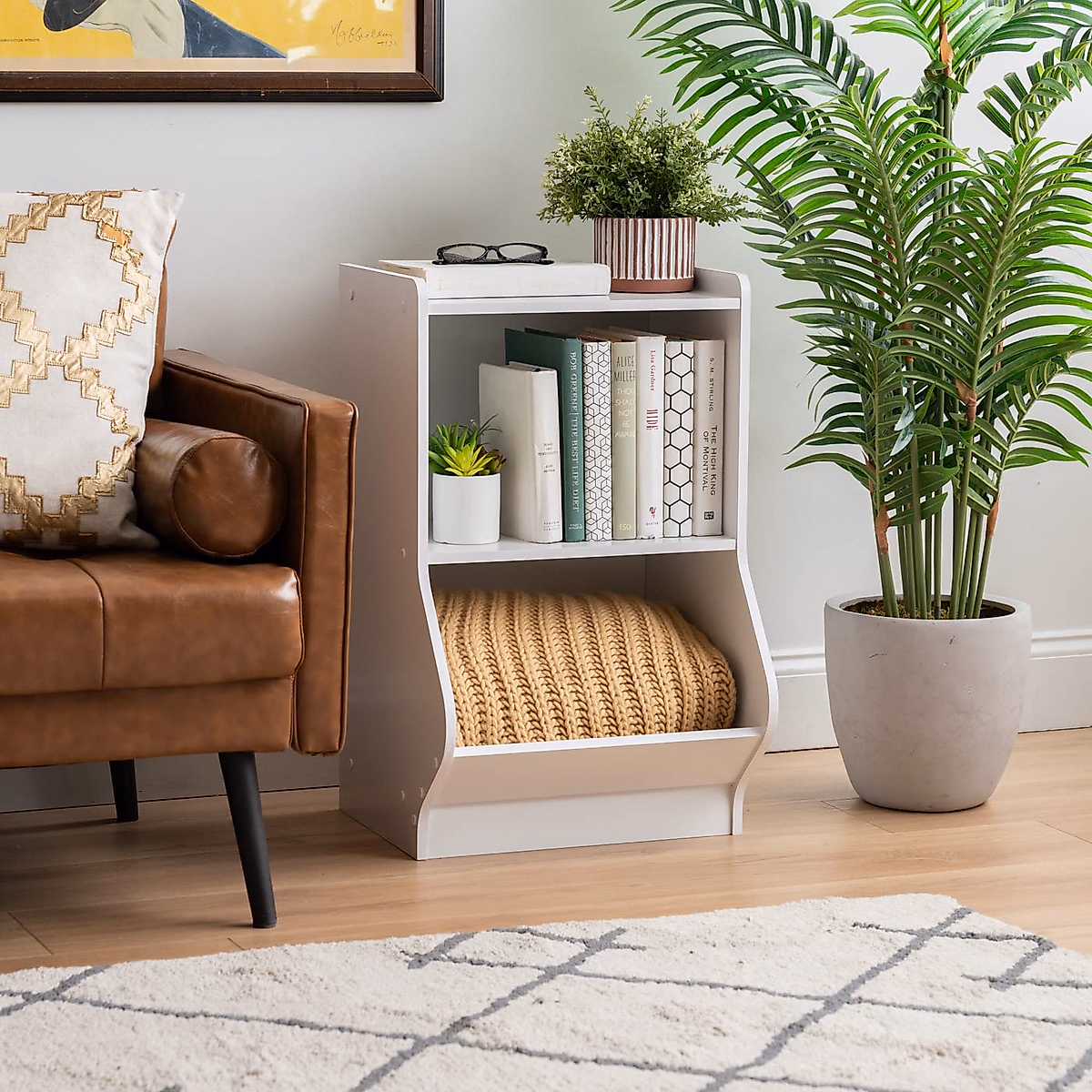 IRIS USA 2-Tier Shelf Organizer with Easy Access Angled Cubby, Frost White