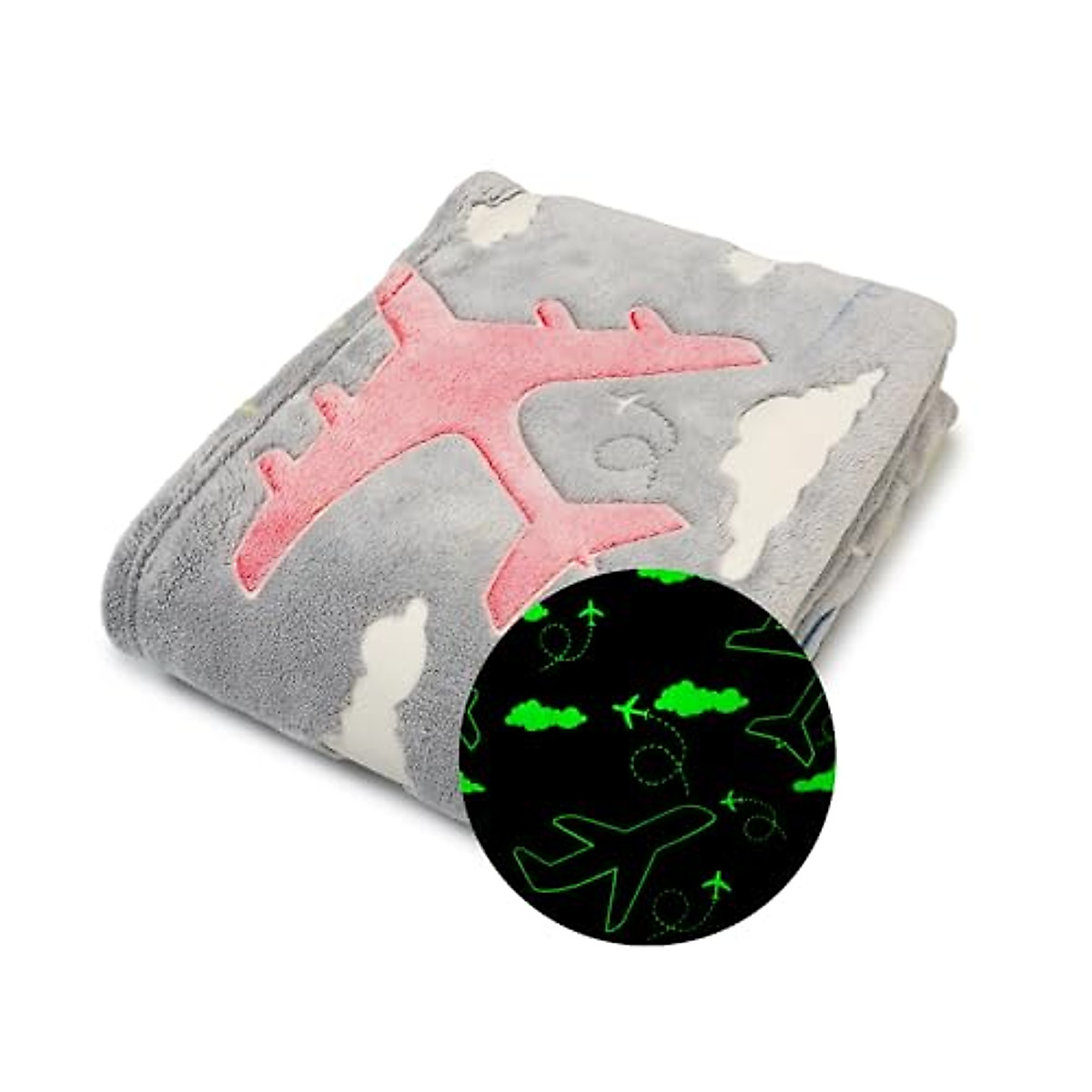 Glow in The Dark Blanket, Soft Plush Kid's Throw, Airplanes Pattern, Fleece, Fun Gifts for Boys and Girls, Unique Birthday Present, Baby Blanket, All Season Blanket, Travel, 40"x60"