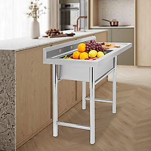 Utility Sink,Stainless Steel Kitchen Sink,Single Bowl Commercial Sink Drain Board Catering Prep Sink with Faucet and Sink for Restaurant,Laundry,Backyard,Garages 39.3 * 23.6 * 36.7inch(D)