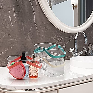 ZENFUN 3 Pack Portable Shower Caddy with Handles, Plastic Tote Storage Basket Toiletry Organizer Bin, Portable Toiletry Caddy for Holding Soap, Shampoo, Bathroom, College Dorm, White, Pink, Blue