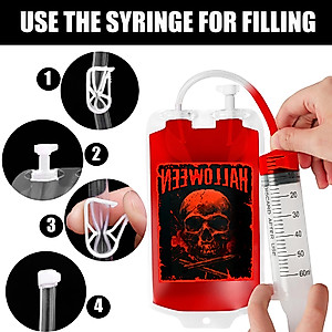 Garma 80 Packs Halloween Blood Bags for Drinks, 8 Design IV Bag Reusable Drink Pouches Containers Jello Shot Syringes and Clips Pouch Prop for Vampire Zombie Hospital Theme Party Supplies