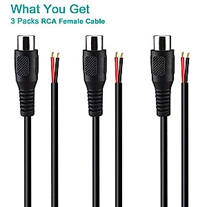 SIOCEN (3 Pack) Replacement RCA Female Jack Plug Connector Adapter to Bare Wire Open End Audio Video RCA Cable for Repair