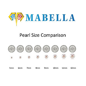 MABELLA 925 Sterling Silver AAA Genuine Freshwater Cultured Pearl White Button Stud Earrings Jewelry Gifts for Women 8mm