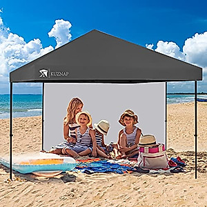 Kuznap 12’x12’ Pop up Canopy Tent Patented EZ Set up Instant Outdoor Canopy with Sidewall Bonus 4 Weight Sandbags, 8 Stakes and 4 Ropes, Grey