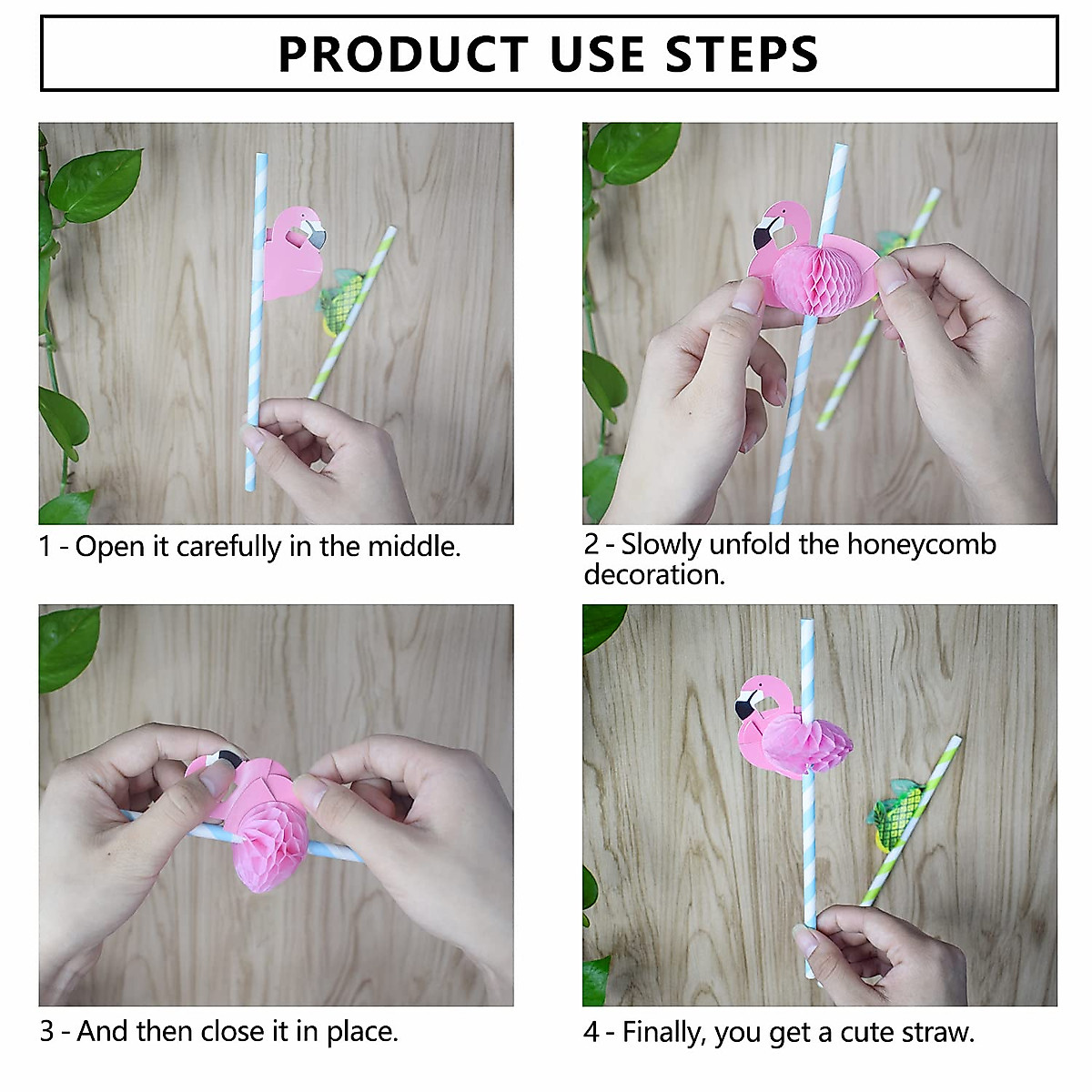 50 Pieces Flamingo Pineapple Straws Flamingo Paper Straw Decorations Disposable Drinking Straws Honeycomb Cocktail Straws for Pool Hawaiian Luau Party Table Decor Birthday Wedding Tableware Supplies