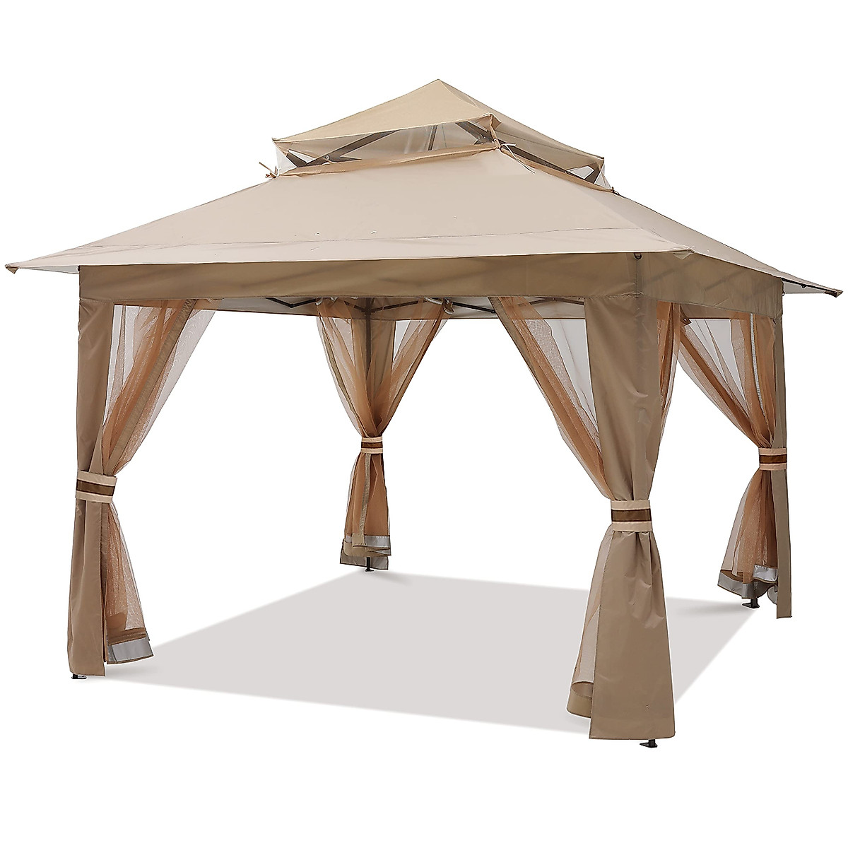MASTERCANOPY Patio Gazebo Outdoor Pop Up Gazebo with Mesh Walls (13x13, Khaki)