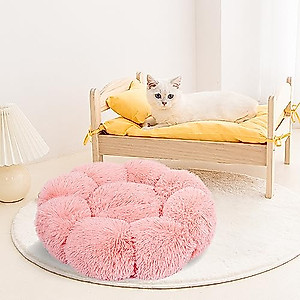 SENNAUX Cat Bed - Cute, Washable Pink Donut Bed for Indoor Cats and Small Dogs, Soft, Fluffy, Anti-Anxiety, Self-Warming, Blush Pink