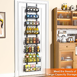 Over the Door Pantry Organizer 8-Tier Adjustable Baskets Hanging Spice Door Rack Narrow - 13.78" W x 65.16" H Behind the Door Storage for Kitchen, Bathroom, and Closet Organization- Black