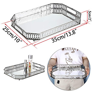 Hipiwe Vanity Makeup Mirror Tray - 13.8" X10" Metal Jewelry Trinket Organizer Tray Cosmetic Perfume Tray Home Decorative Tray for Dresser Bathroom Bedroom Countertop,Large Size