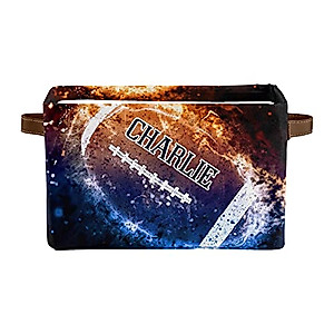 Space Football Personalized Storage Basket ,Custom Storage Bins Cubes Organizer with Handle for Bedroom Wardrobe,Nursery,Basket 2 Pack
