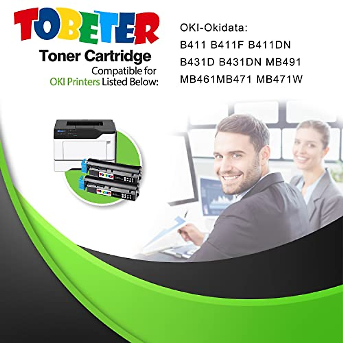 ToBeter B411/B431 44574701 Compatible Toner Cartridge Replacement for OKI Okidata b411 b411d b411f b411dn b431d b431dn mb491 mb461 mb471 mb471w Printer(2 Pack, Black)