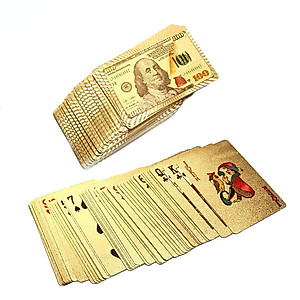 24K Cool Gold Playing Cards with Dollar Pattern Foil Poker Cards Luxury Waterproof Deck of Cards Gold Playing Cards Plastic