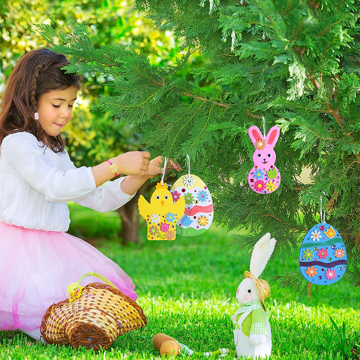 ELECLAND 208 Pcs Easter Foam Stickers Set Easter Bunny Chick Flower Egg Foam Stickers for Easter Crafts with Rhinestones Colored Pen Easter DIY for Girls Boys Easter Home Activities