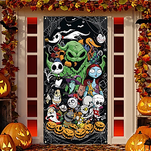 Halloween Decorations Christmas Nightmare Before Door Cover Jack Sally Gothic Banner Day of The Dead Halloween Decorations for Home Party