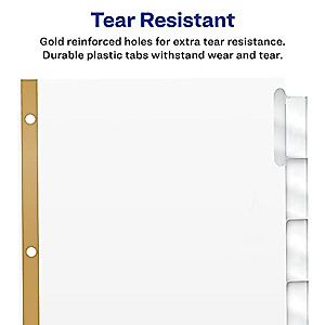 Avery 5 Tab Binder Dividers, White with Insertable Clear Big Tabs, 1 Set Pack, 8 Packs, 8 Sets Total (11122)