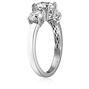 Amazon Essentials Platinum-Plated Sterling Silver Round 3-Stone Ring made with Infinite Elements Cubic Zirconia (3 cttw), Size 8 (previously Amazon Collection)