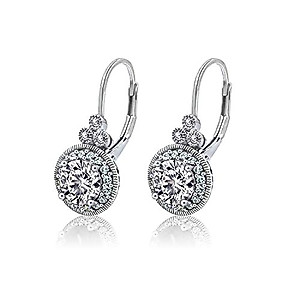 Amazon Essentials Platinum Plated Sterling Silver Antique Drop Earrings set with Round Cut Infinite Elements Cubic Zirconia (3.5 cttw), (previously Amazon Collection)