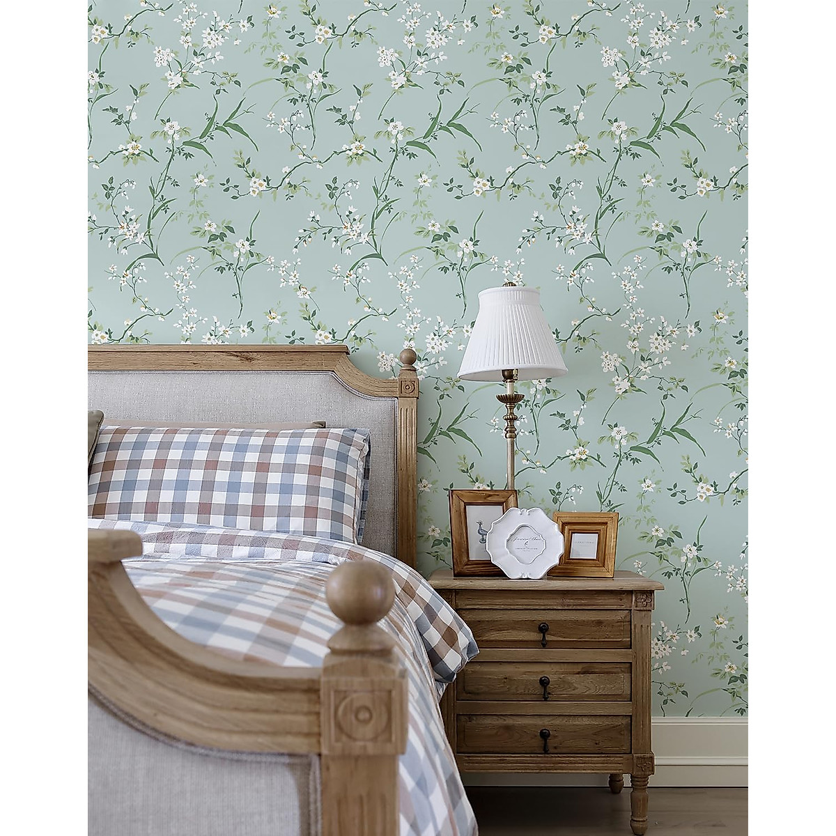 Peel and stick Wallpaper Farmhouse Wild Floral Peel and stick Wallpaper French Peel and Stick Wallpaper Blue Wallpaper for Bedroom Stick on Wallpaper Cabinets Contact Paper (Soft Blue, 17.7" X 78.74")