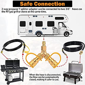 3/8" Y-Splitter Separator Natural Gas Quick Connect/Disconnect Adapter for RV Trailer Motorhome BBQ Grill High Pressure Natural Gas or Propane Systems