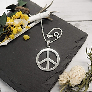 Hawaiian Silver Jewelry Peace Sign Necklace – 18 Inch Pendant Necklace for Women – Premium 925 Sterling Silver Necklace with Peace Symbol – Modern Boho Chic Design