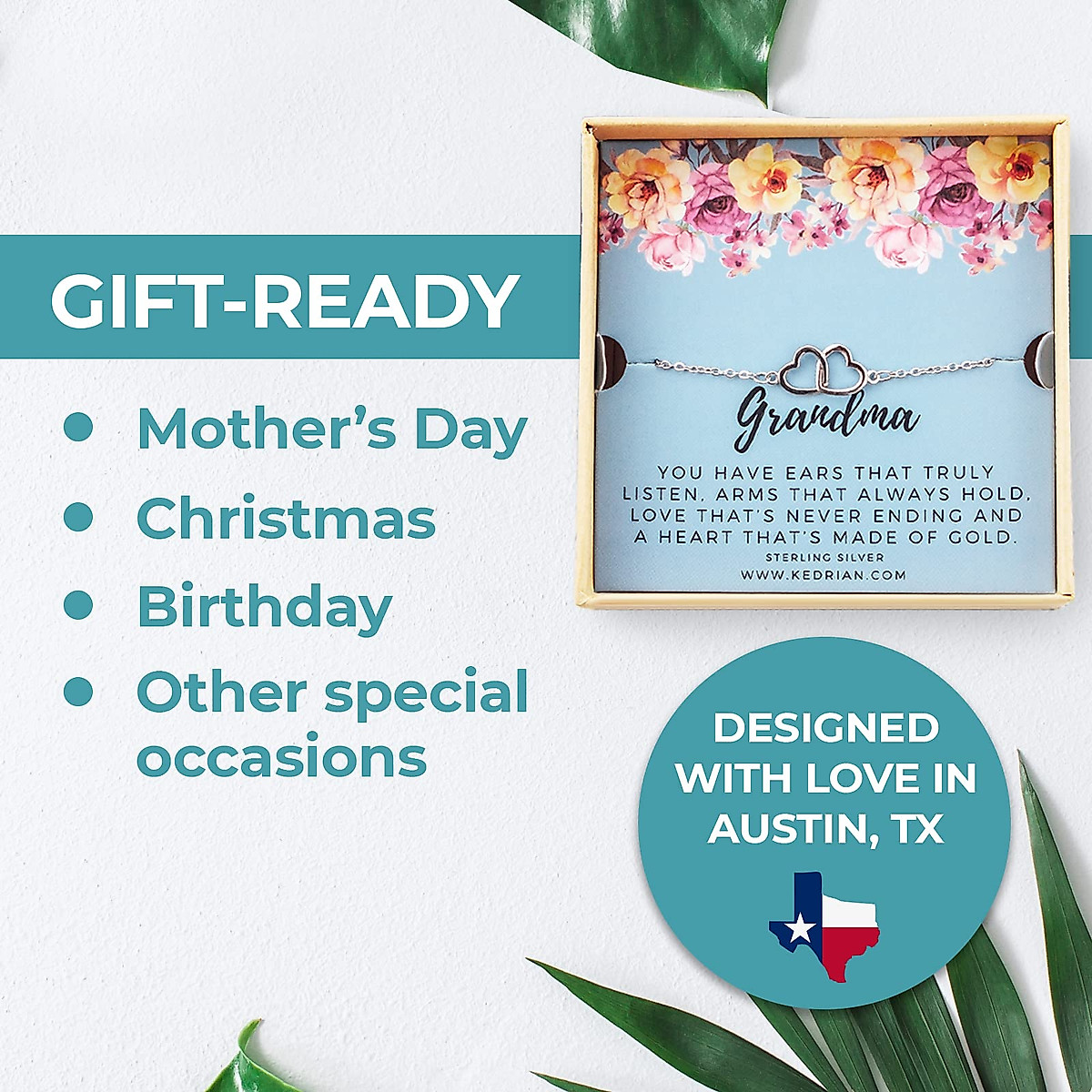 KEDRIAN Grandma Bracelet, 925 Sterling Silver, Best Grandma Gifts, Special Gifts For Grandma, New Grandma Gifts, Gift For Grandma, Grandma Birthday Gift, Best Great Grandma Gifts From Grandson