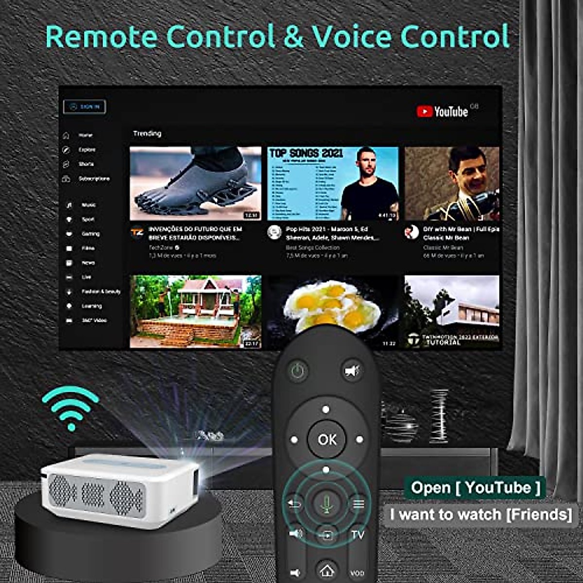AsterHome X1 Projector with WiFi and Bluetooth, Native 1080P Full HD 5G WiFi Outdoor Projector, Support 4K|200" Display | 12000LM UHD |AI Voice Control|Bluetooth 5.0|Dolby Sound Home Theater Projector