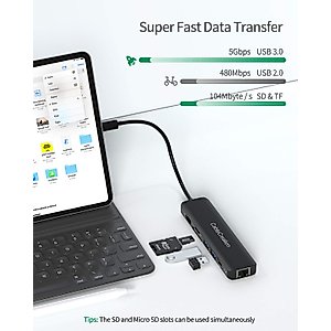 Bundle – 2 Items: CableCreation USB HDMI Adapter with DisplayLink Chip + 7 in 1 USB C Hub
