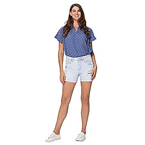 Judy Blue Women's High-Rise Cuffed Printed Lining Shorts (Light Blue, Large)