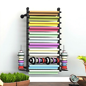 Wall Mounted Display Rack, Organizer for Wrapping Paper, Wallpaper and Wire Spool, 13-Layer Storage Shelf, with Detachable Tray and Crossbars (Color : Black, Size : 80x20x120cm)