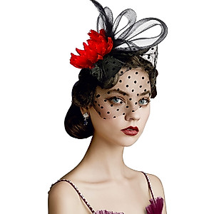 BABEYOND Fascinator Hat Veil Feather Fascinators Hair Clip Tea Party Pillbox Derby Hat Fascinator Bridal Wedding Veil