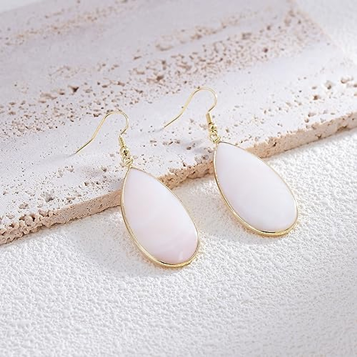 XGALBLA Natural Crystal Healing Birth Stone Drop Earrings Statement White Teardrop Quartz Dangle Earrings for Women Gold Fashion Jewelry