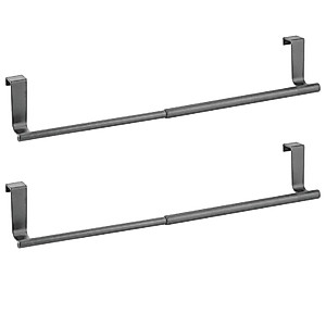 mDesign Adjustable, Expandable Over Kitchen Cabinet Towel Bar Rack - Hang on Inside or Outside of Doors, Hold Hand, Dish, Tea Towels - Customizable to 17" Wide, Omni Collection - Matte Black