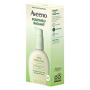Aveeno Positively Radiant Daily Facial Moisturizer with Broad Spectrum SPF 15 Sunscreen & Total Soy Complex for Even Tone & Texture, Hypoallergenic, Oil-Free & Non-Comedogenic, 4 fl. oz
