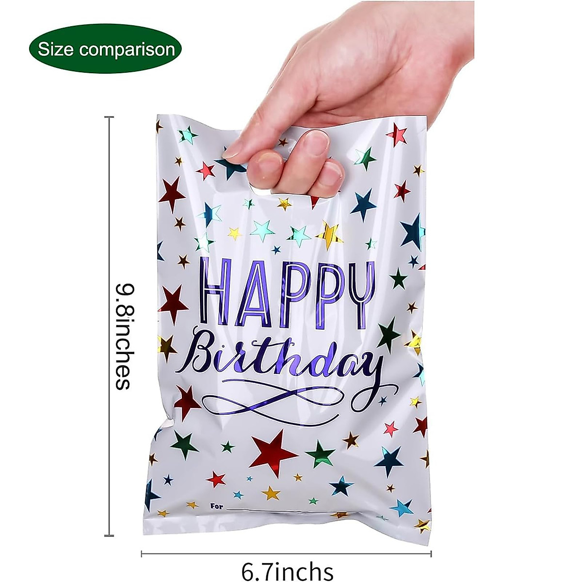 PintreeLand Medium(6.7 * 9.8inch) Happy Birthday Party Favor Bags 40 PCS Plastic Goodies Loot Bags Bulk for Kids Baby Girls & Boys Birthday Return Gift (B Style 40 Packs)
