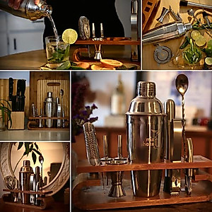 MIX IT SHAKE IT 10-Piece Premium Bartender Kit with Designer Bamboo Stand, Bar Tool Set | Perfect Home Bar Set & Martini Cocktail Shaker Set | Perfect for Gift, Drink Mixing & Party (Silver)