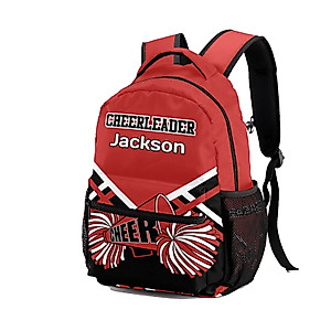 Zaaprint Cheerleaders Red Black Cheer School Backpack Shoulder Shopping Bag Travel Casual Bags with Name Text