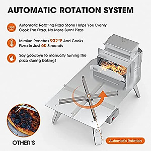 Mimiuo Black Portable Wood Pellet Pizza Oven with 13" Pizza Stone & Foldable Pizza Peel - Wood-Fired Pizza Oven Kit with Automatic Rotation System (Tisserie W-Oven Series)