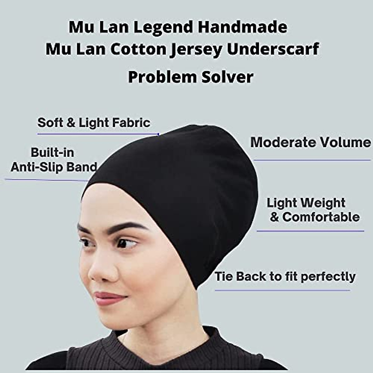 Silk Story Handmade Hijab Volumizer Cap Turban Under Scarf Bonnet Shawl Chemo Hair Head Cover Cotton, Black, Free Size