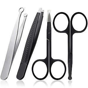 Honoson 4 Pieces Nose Hair Tweezers Nose Hair Trimming Tweezers Stainless Steel Round Head Tweezers Hair Scissors Curved Nose Hair Scissors Hair Tweezer Tools for Men Women Manicure