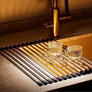 Happy Sinks Roll Up Dish Drying Rack - Foldable Stainless Design for Maximizing Kitchen Space - Over Sink Rack - Stainless Steel Over Sink Dish Drainer 18.1" x 12.6" - Drying Rack Kitchen (Steel)