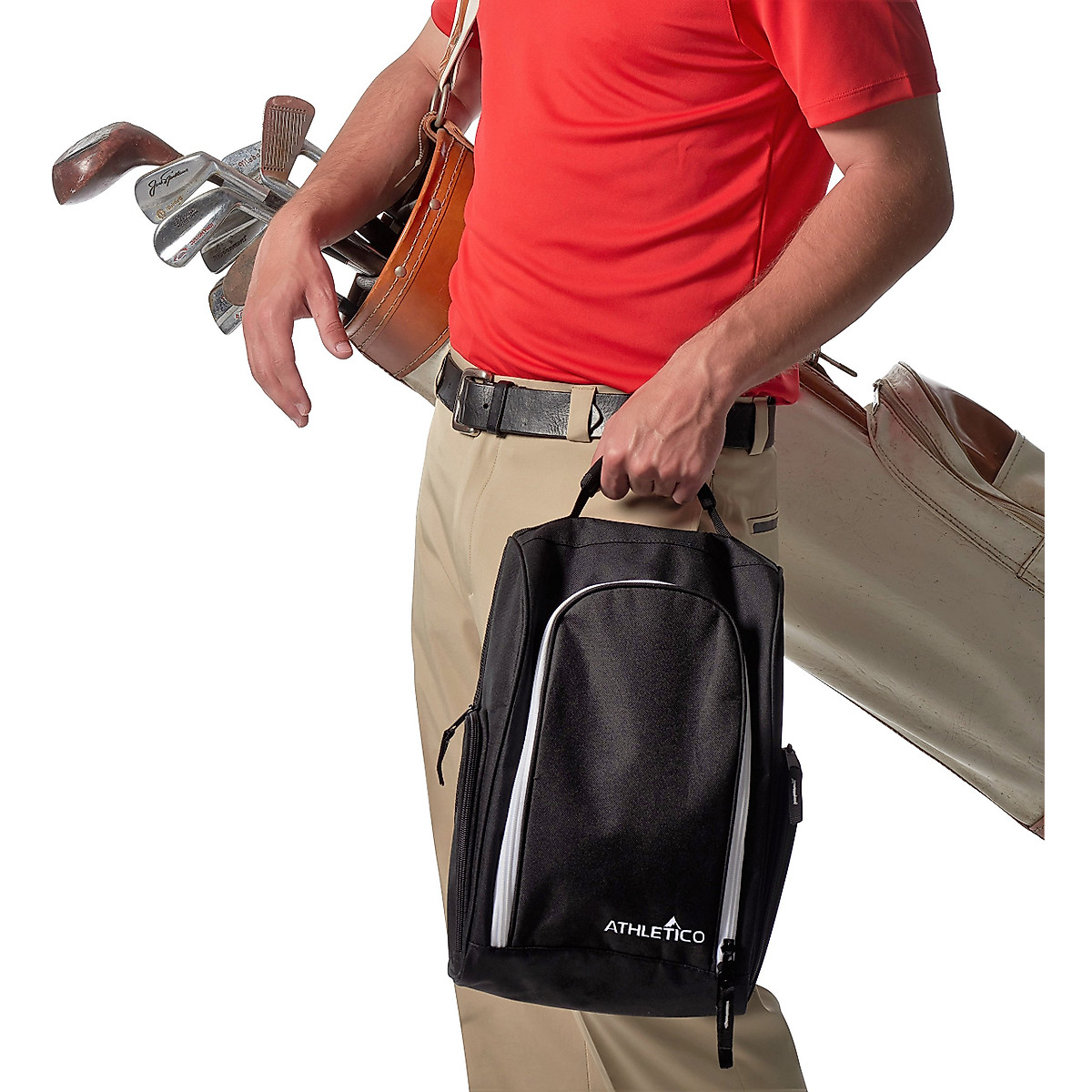 Athletico Golf Shoe Bag - Zippered Shoe Carrier Bags With Ventilation & Outside Pocket for Socks, Tees, etc. Perfect Storage (Black)