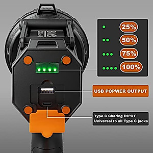 BUYSIGHT Rechargeable Spotlight Flashlight, 1000,000 lumens 600 Yards Range Solar Charge Hand held Large flashlights with red Lens Side Flood Light Warning Light USB C Input (Solar Black)