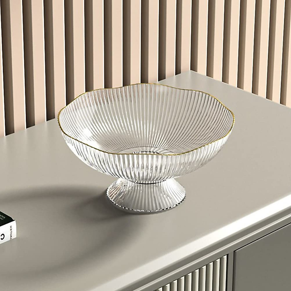 Operitacx PET Fruit Plate Footed Round Pedestal Bowl Clear Snack Nut Tray Appetizer Serving Dish Dessert Candy Display Stand for Kitchen Counter Centerpiece Table Decor (9.8x4.3 inch)