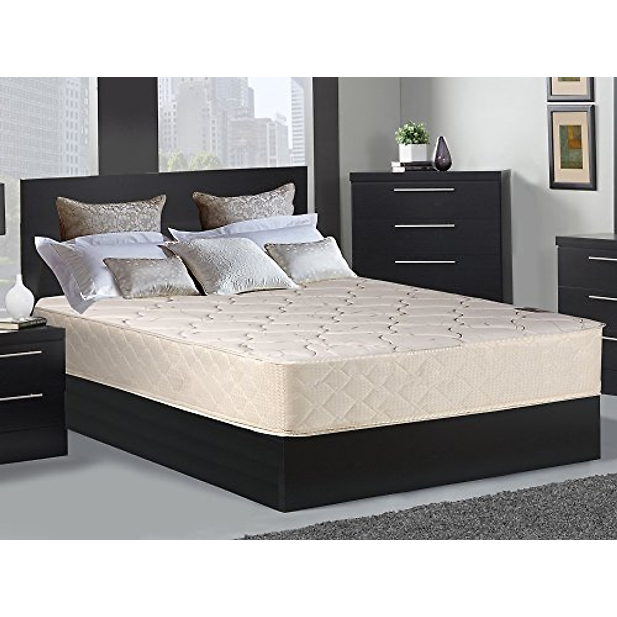 Greaton Medium Plush Tight top Innerspring Fully Assembled Mattress, Good for The Back, 75" X 48", White & LT Brown