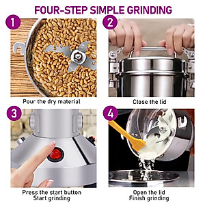 150g Grain Mill Grinder, 304 Stainless Steel Grain Mill, 1500W High-speed Commercial Spice Grinder, Superfine Grain Grinder, Flour Mill Grinder for Home, Grinder for Kitchen, Spice Grinder Electric