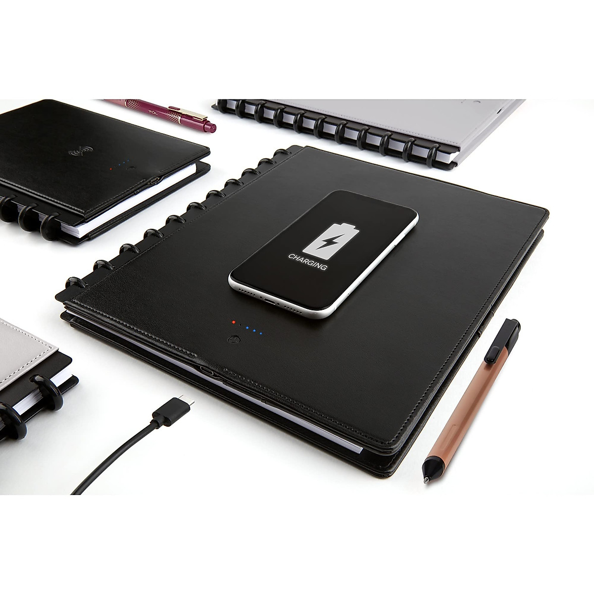 TUL® Wireless/Wired Charging Discbound Notebook, Leather Cover, Letter Size, Black