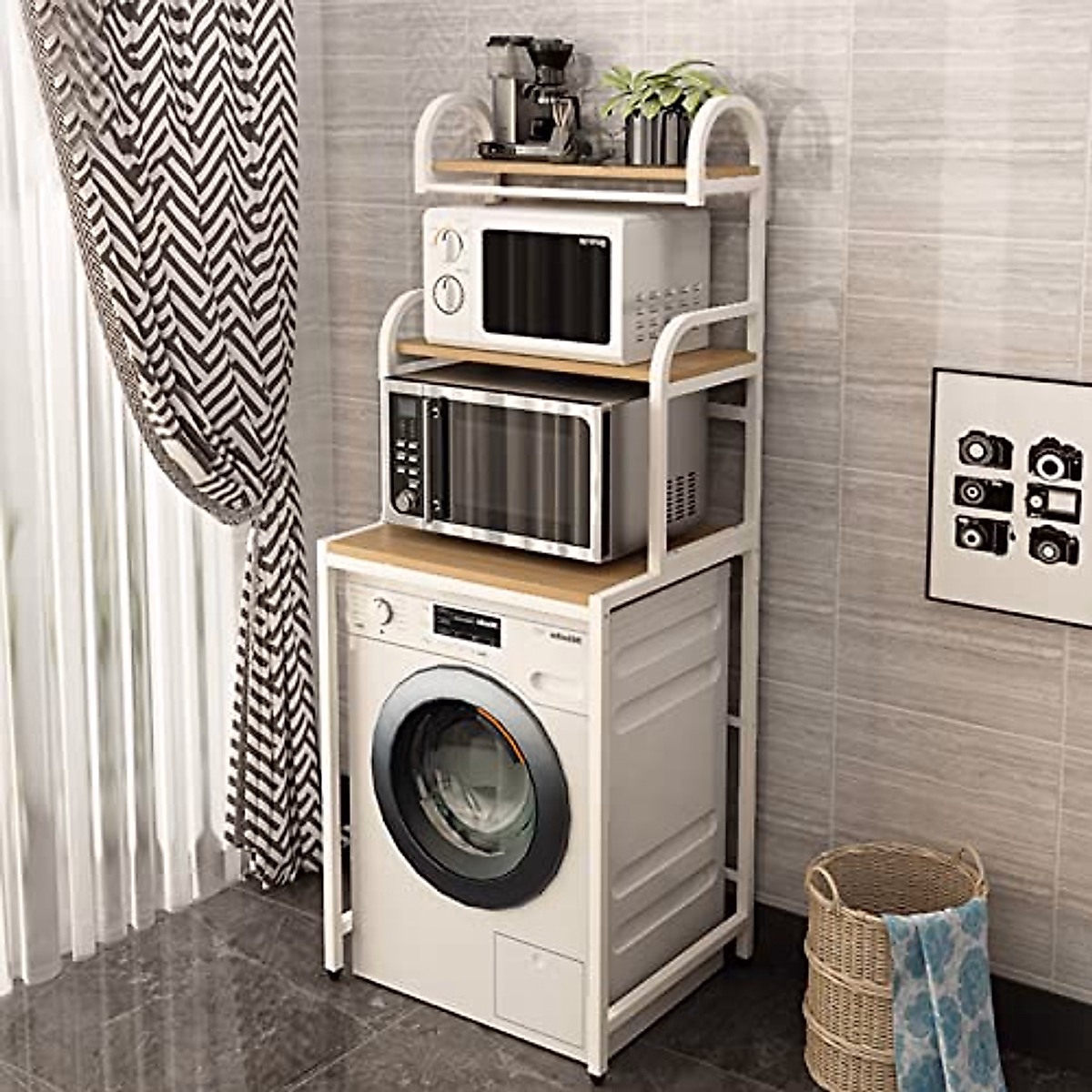 BKGDO Washer Storage Frames Floor Standing Punch Free Suitable for Over Toilet,Bathroom Space Saver 3-Tier Storage Rack,Above Washinghine Organizer,Multifunctional Laundry Room Rack/White