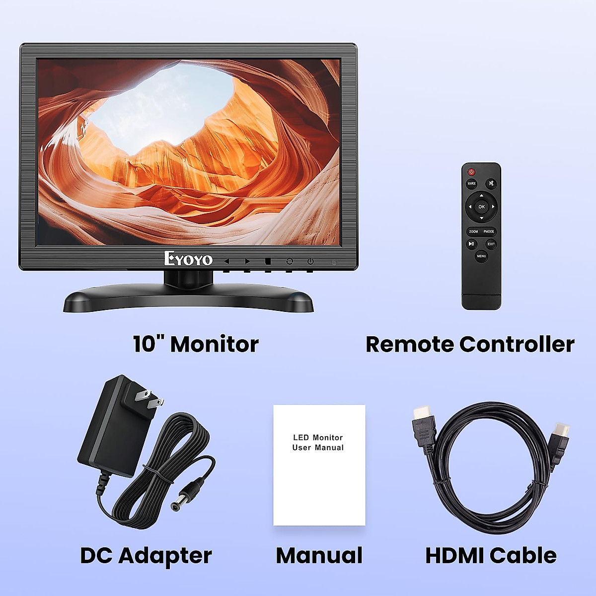 Eyoyo 10 inch Monitor HDMI LCD Monitor 1920x1200 16:10 IPS Screen Display with BNC VGA AV Output for CCTV DVD PC Laptop DVR Built-in Loudspeakers