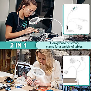 TOMSOO 5X Magnifying Glass with Light and Clamp, 5 Color Modes Stepless Dimmable Lighted Magnifier with Stand, Flexible Gooseneck LED Desk Lamp Hands Free for Craft Painting Hobby Close Work