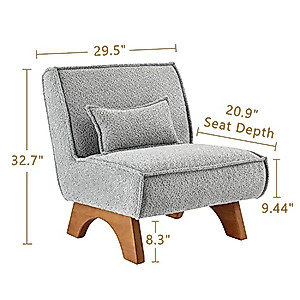 Volans Modular Sectional Sofa Teddy Fabric Sofa, Convertible Sofa Bed with Curved Wooden Legs, Composable Single Seat Sofa Chair with Pillows, Small Sofa for Living Room, Loft, Office, 2 PCS, Gray